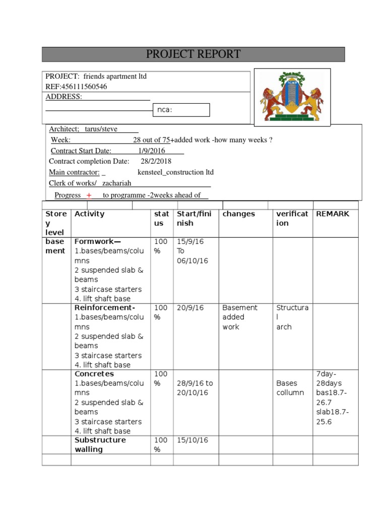 Clerk of Works Project Report | PDF | Precast Concrete | Column