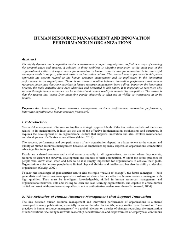 Human Resource Management and Innovation | PDF | Innovation | Resource