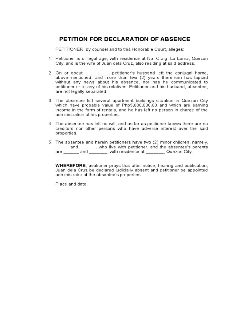 11 - Petition For Declaration of Absence | PDF