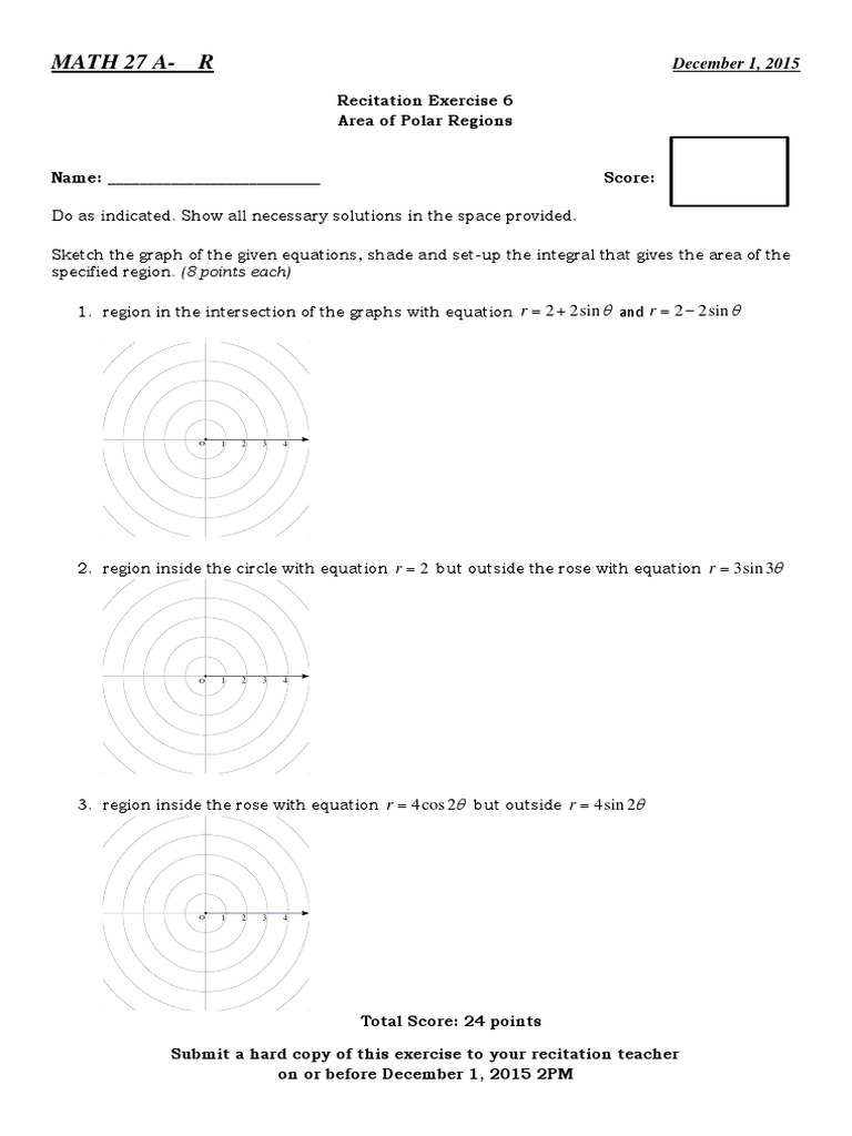 Area of Polar Regions Exercise | PDF