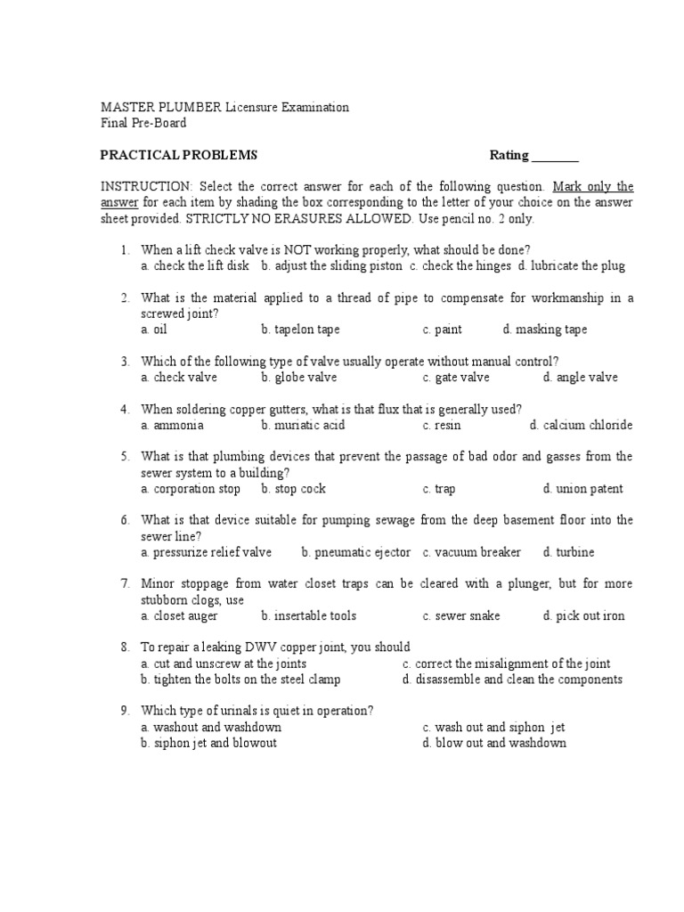 Final Pre-Board Practical Problems | PDF | Pipe (Fluid Conveyance) | Valve