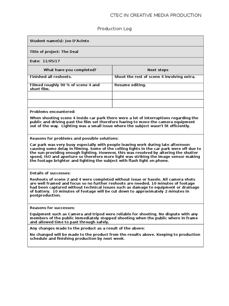 CTEC Creative Media Production Log | PDF | Technology & Engineering