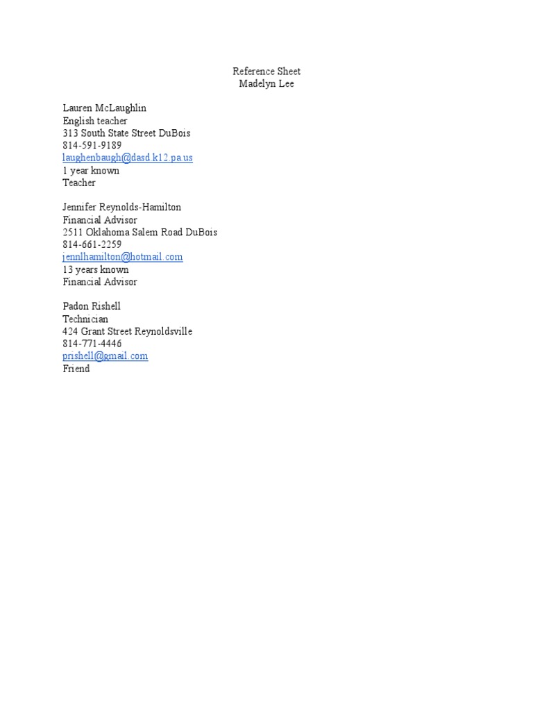 Reference Sheet | PDF