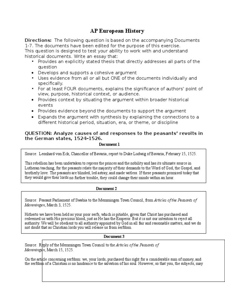 Peasant Revolt Revised 2008 DBQ | PDF | Martin Luther | Religion And Belief