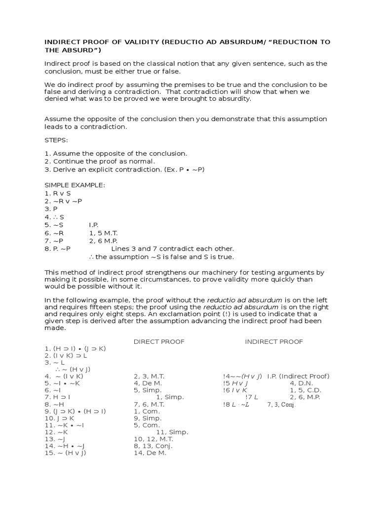 Indirect Proof of Validity (Reductio Ad Absurdum/ "Reduction To The ...