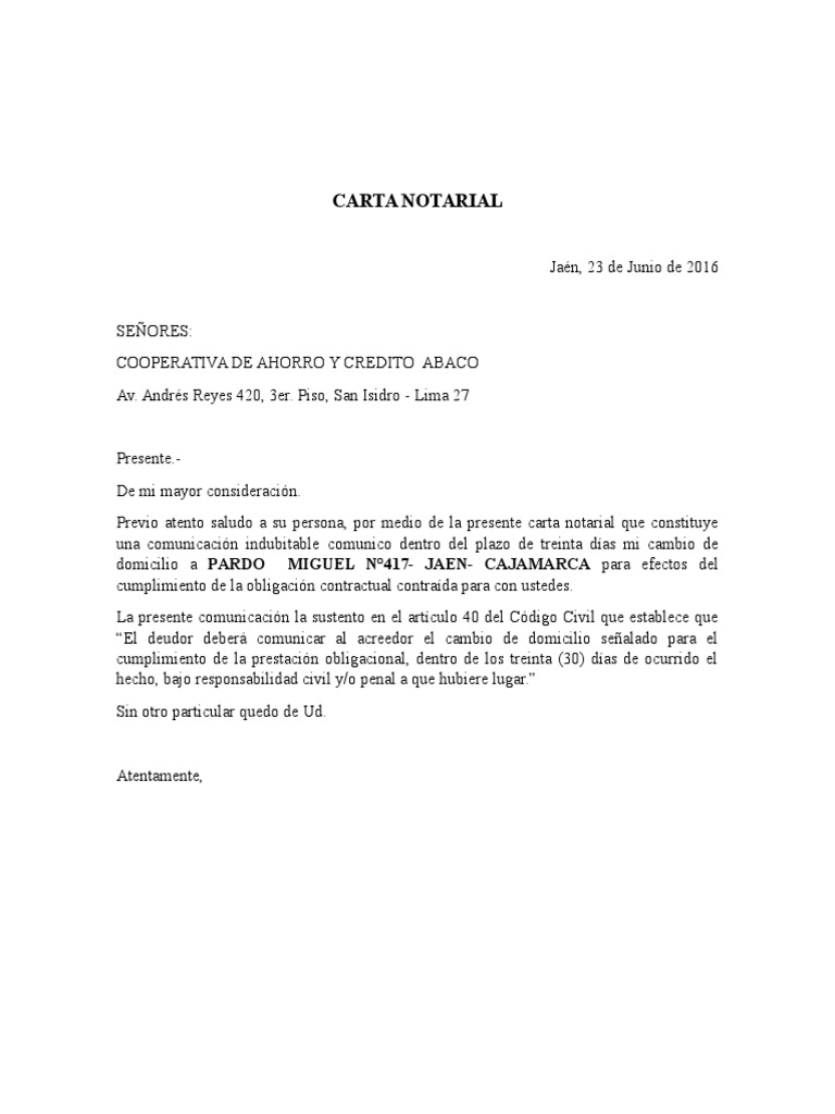 Carta Notarial Domicilio | PDF