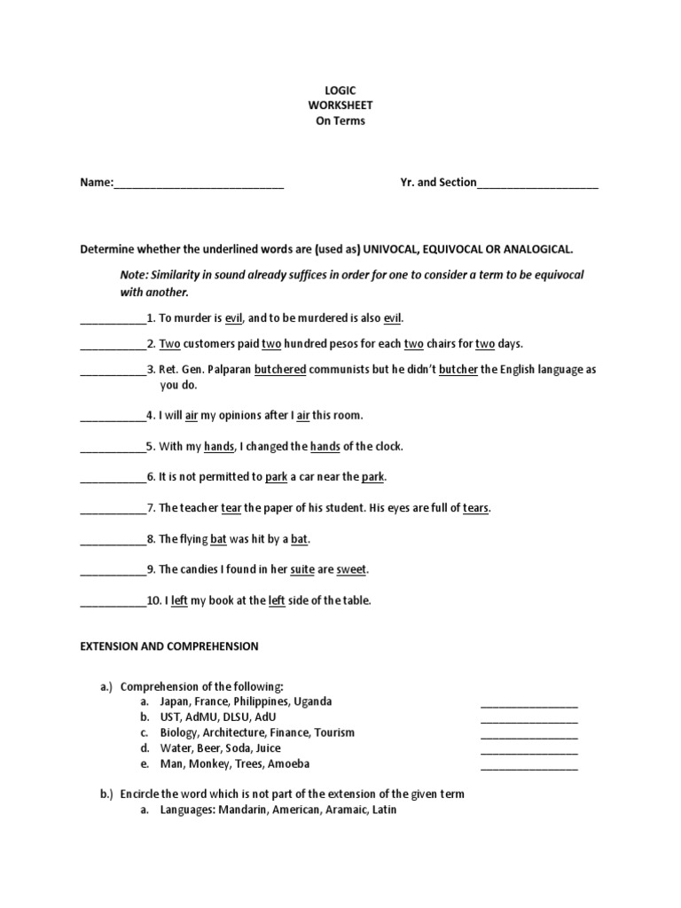 LOGIC Worksheet PDF | PDF | Triangle | Truth