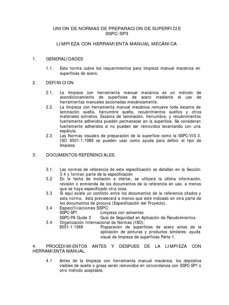 Limpieza Manual Mecánica SSPC-SP3 | PDF | Acero | Materiales