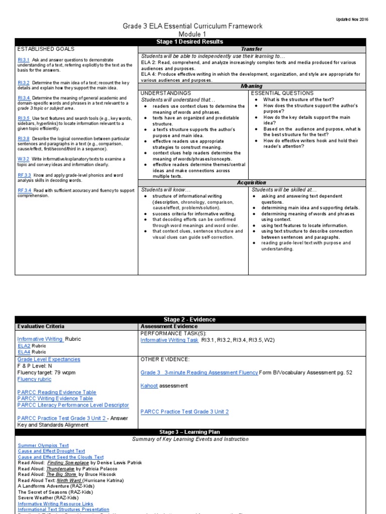 Grade 3 ELA Curriculum Overview | PDF | Reading Comprehension | Reading ...