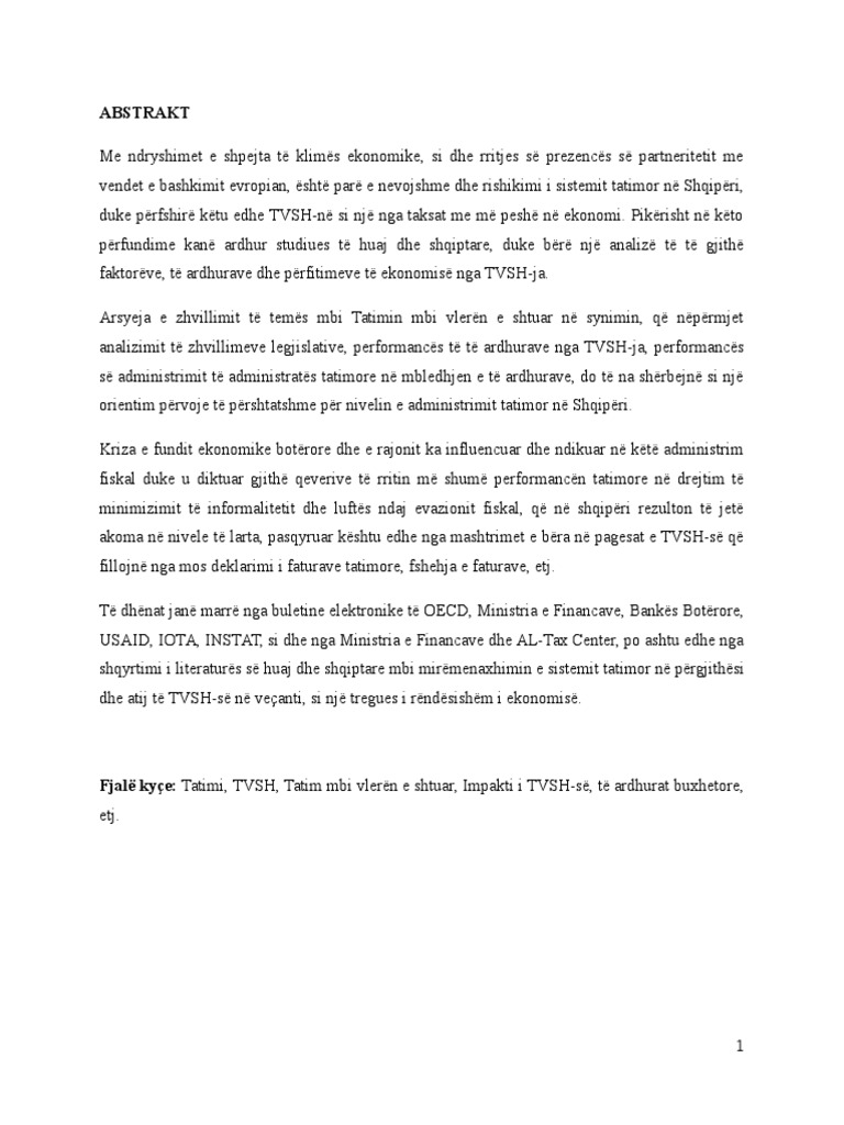 TEME DIPLOME - Tatimi Mbi Vlerën e Shtuar (TVSH) Në Shqipëri | PDF