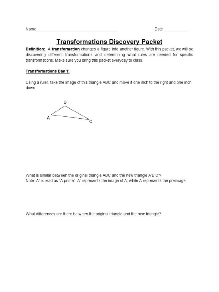Transformations Discovery Packet: Definition: A | PDF | Cartesian ...