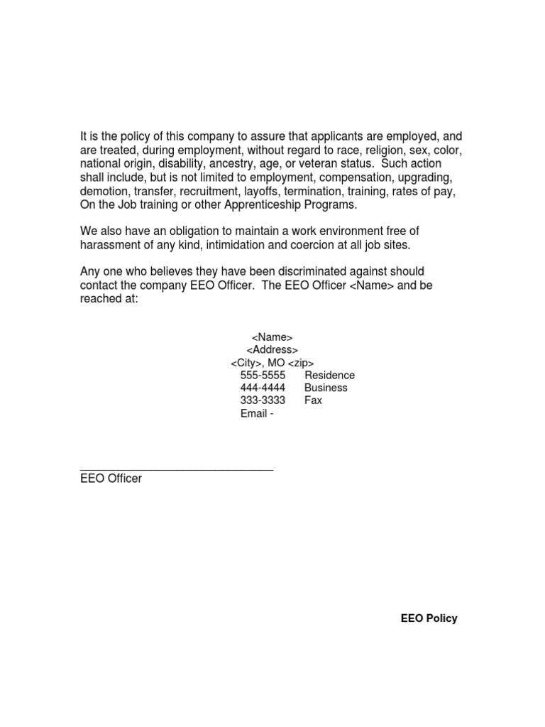 01 EEO Policy Example Letter | PDF