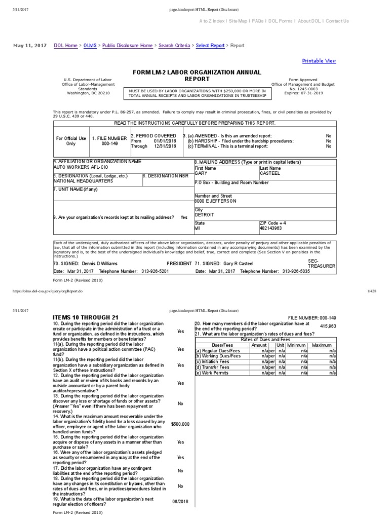 UAW 2016 LMs | PDF | Book Value | Loans