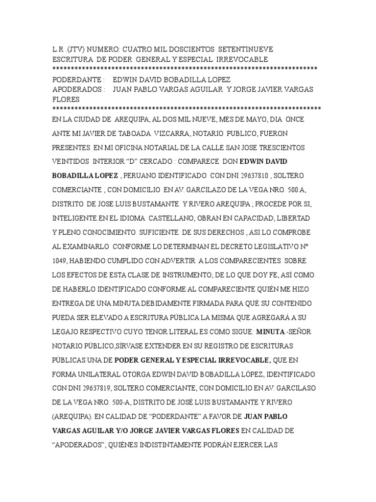Poder General y Especial Irrevocable | PDF | Derecho