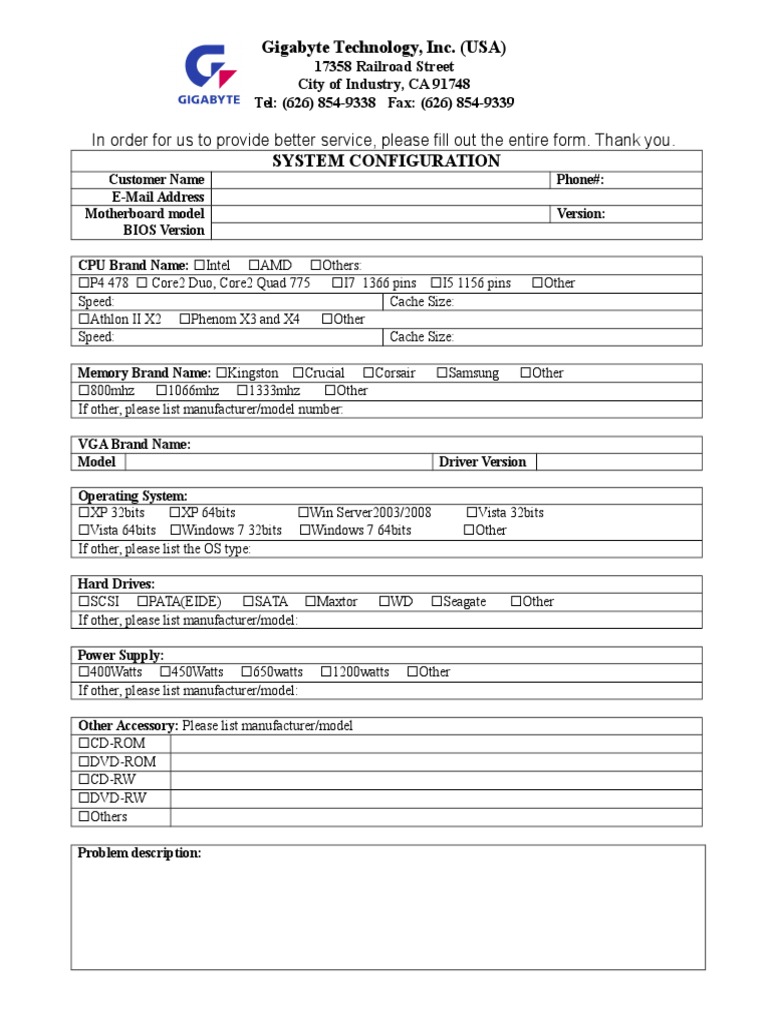 System Configuration Form | PDF