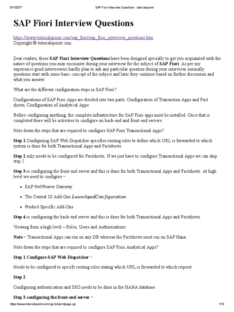 SAP Fiori Interview Questions - Tutorialspoint PDF | PDF | Json | Databases