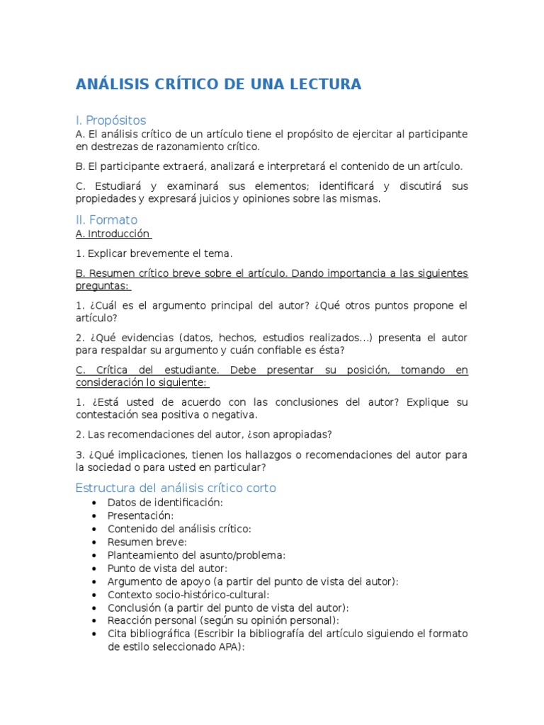 Análisis Crítico de Una Lectura | PDF