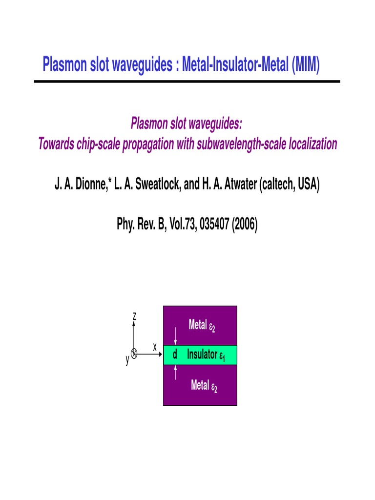 Metal Insulator Metal Plasmonic Slot Waveguides | PDF | Waveguide | Plasmon
