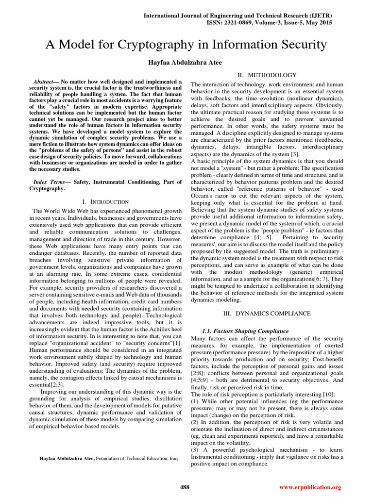 A Model For Cryptography in Information Security: Hayfaa Abdulzahra ...