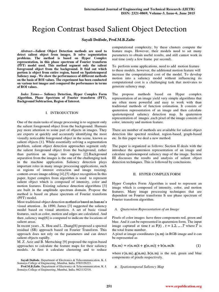 Region Contrast Based Salient Object Detection: Sayali Doifode, Prof.M ...