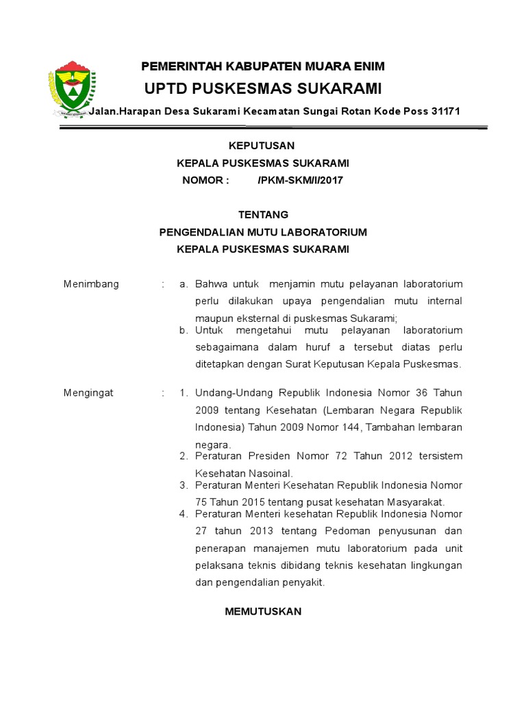 SK Pengendalian Mutu Laboratorium | PDF