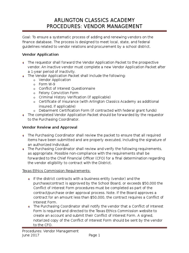 Vendor Management Procedures | PDF | Independent Contractor | Criminal ...