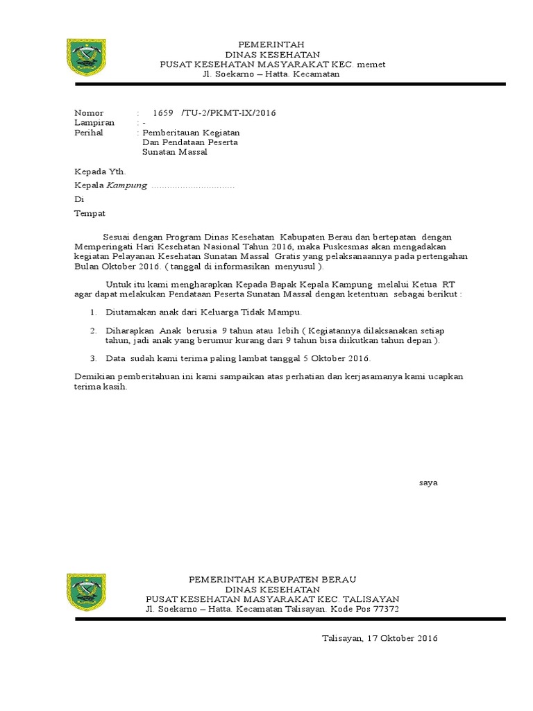 Surat Pemberitahuan Sunatan Massal 2016 | PDF