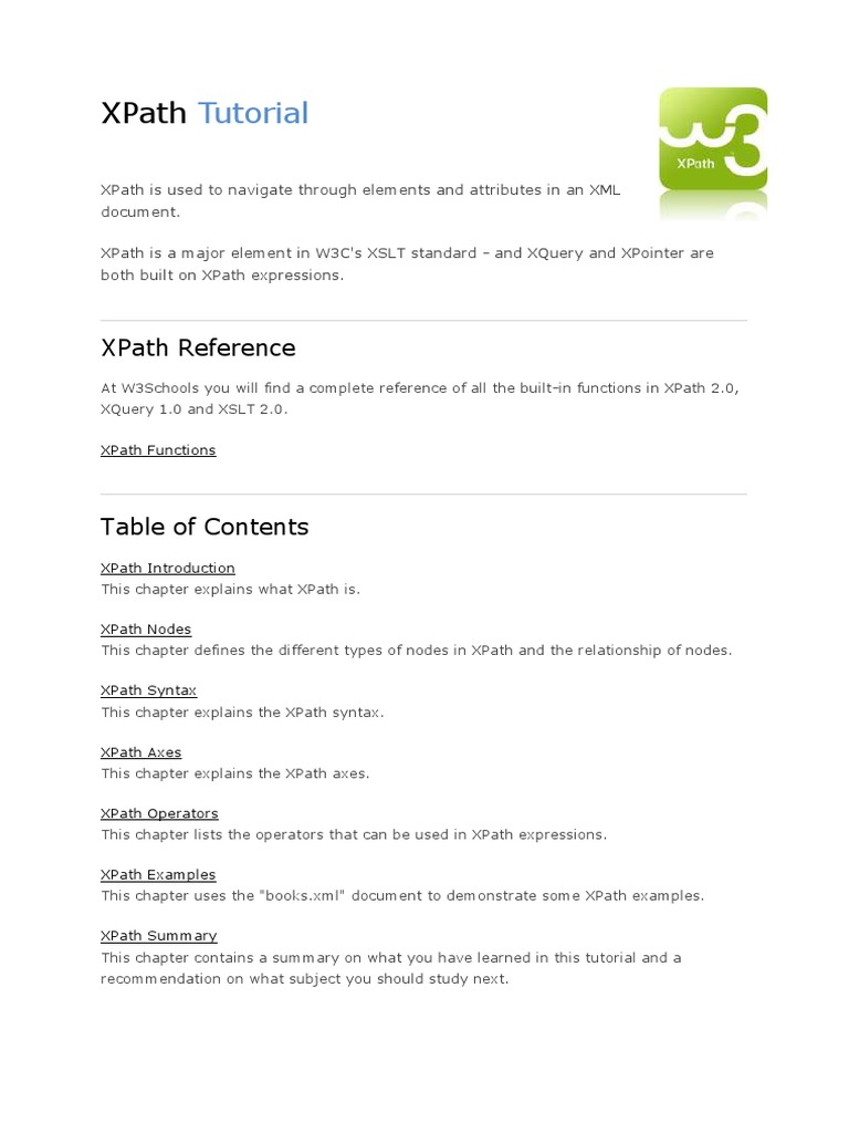 W3schools Xpath PDF | PDF | X Path | Xslt