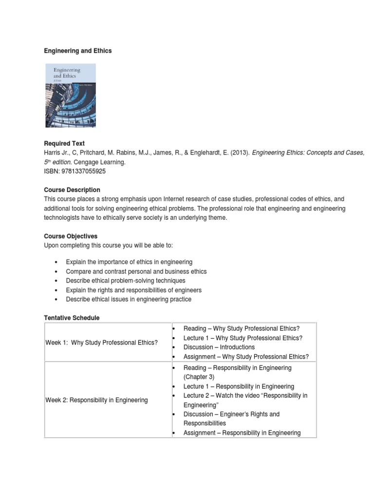 Engineering Ethics Course Syllabus | PDF | Lecture | Trust (Emotion)