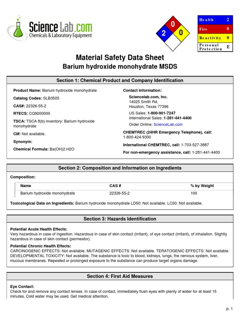 BaOH2 PDF | PDF | Toxicity | Personal Protective Equipment