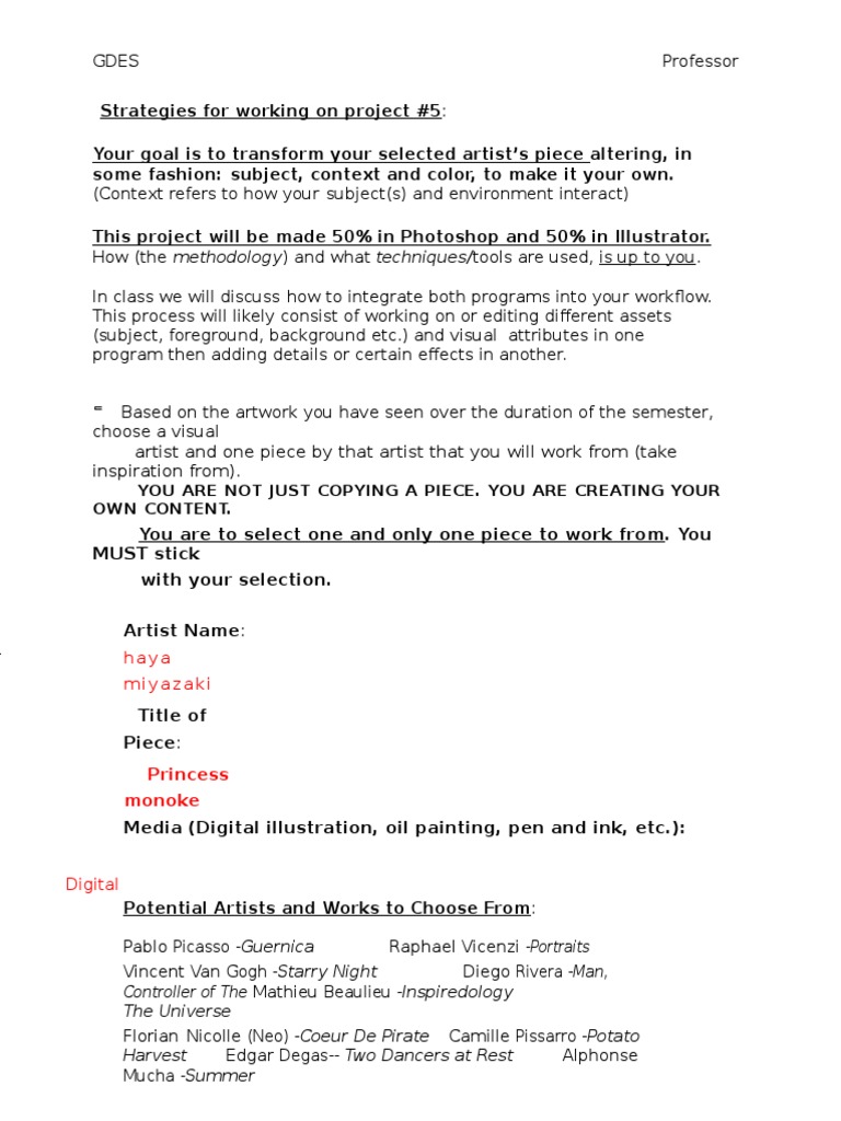 Project #5: Artist Transformation Guide | PDF | Adobe Photoshop | Art Media