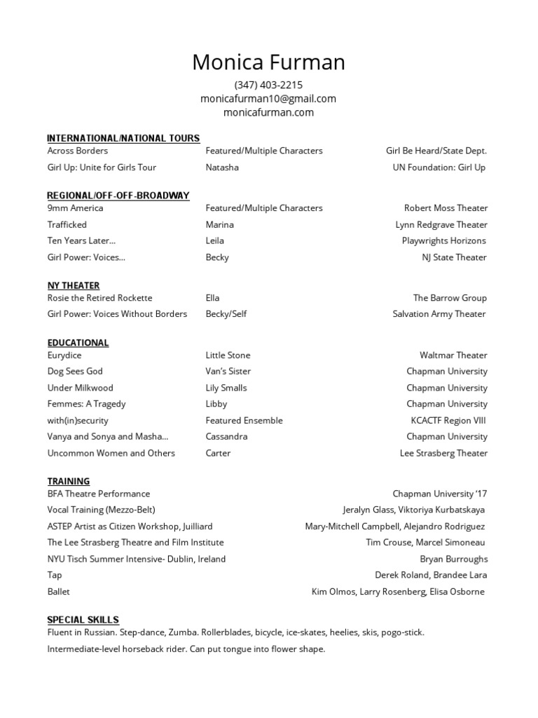 Updated Theatrical Resume | PDF | Culture (General)