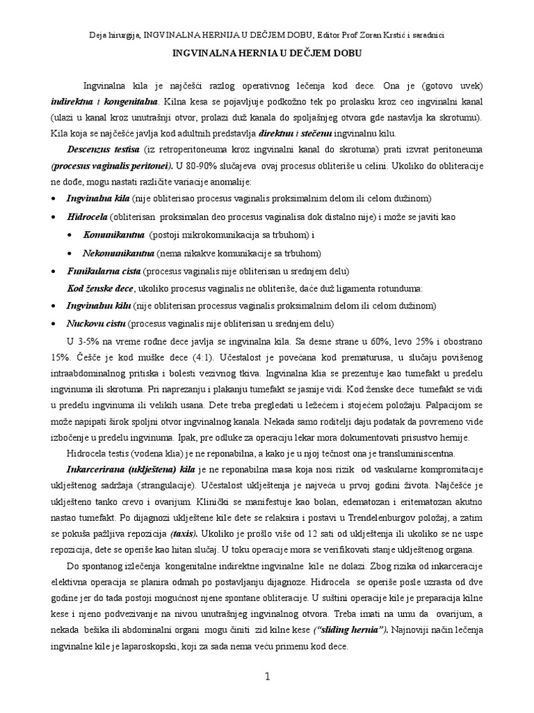 Hernia Ingvinalna U Dece | PDF