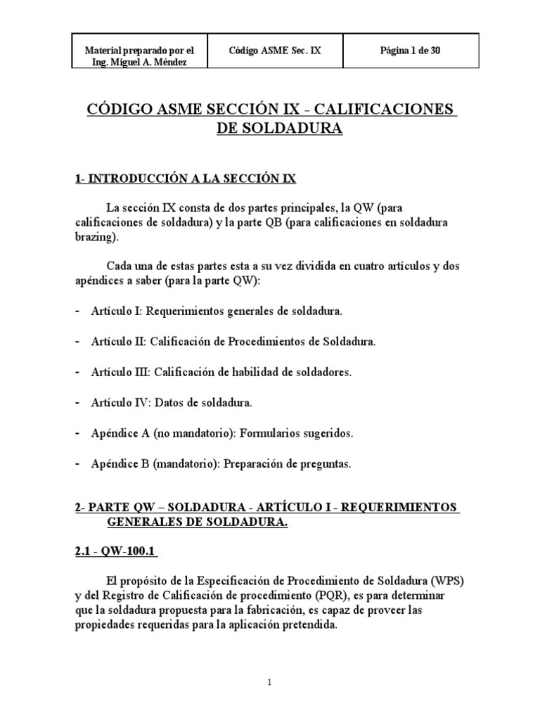ASME SECCION IX Calificacion de Soldadura PDF | PDF | Soldadura | Construcción