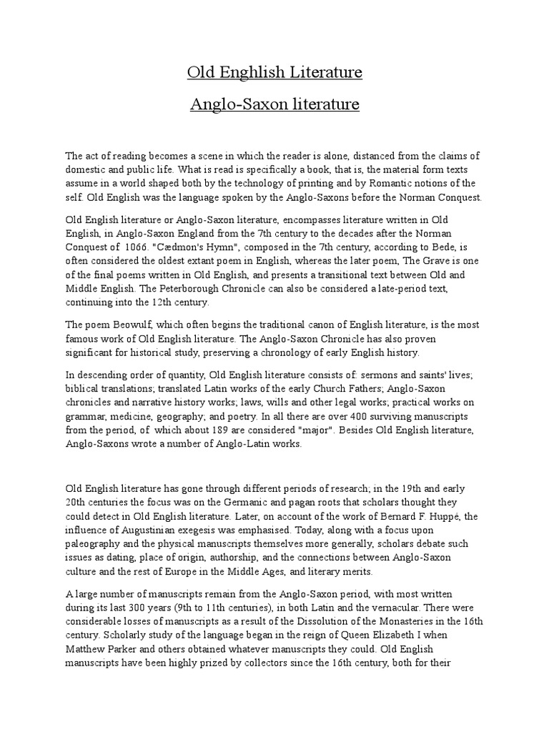 Old English Literature | PDF | Anglo Saxon England | Writing