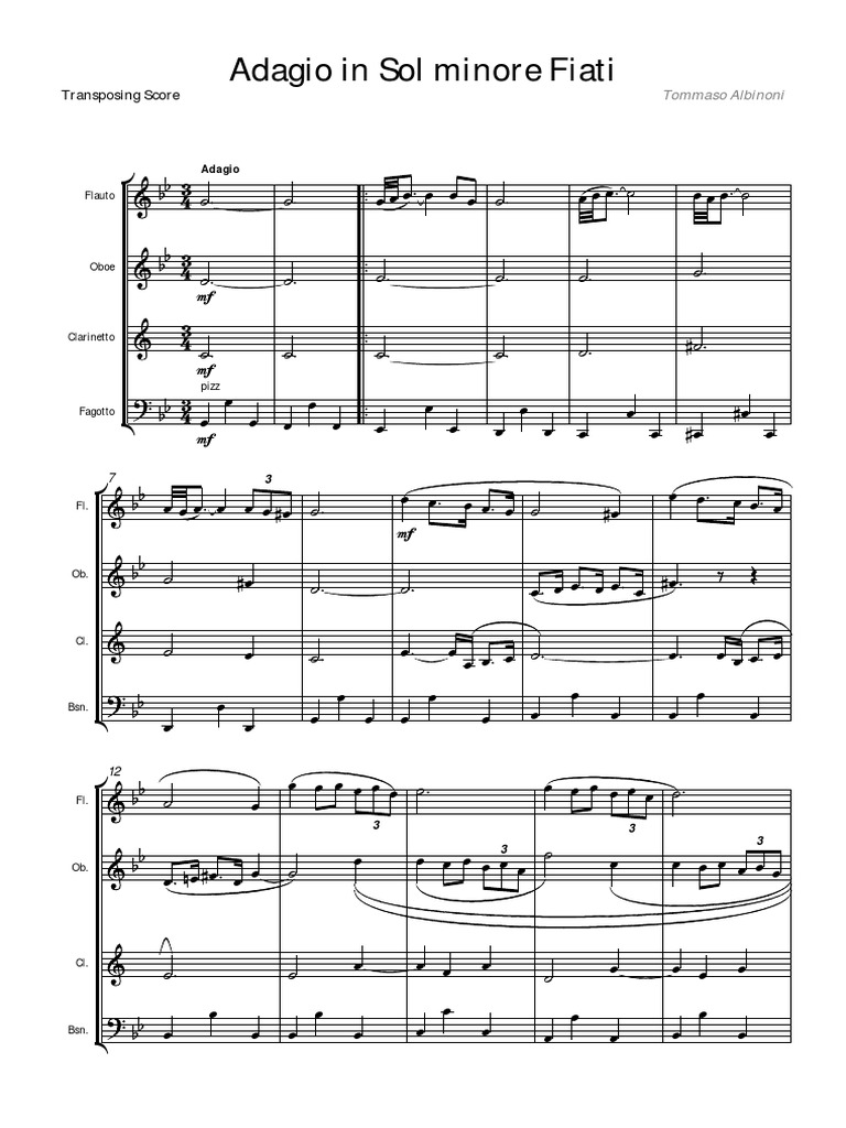 1) Adagio in Sol Minore - T. Albinoni - Partitura + Singole Parti ...