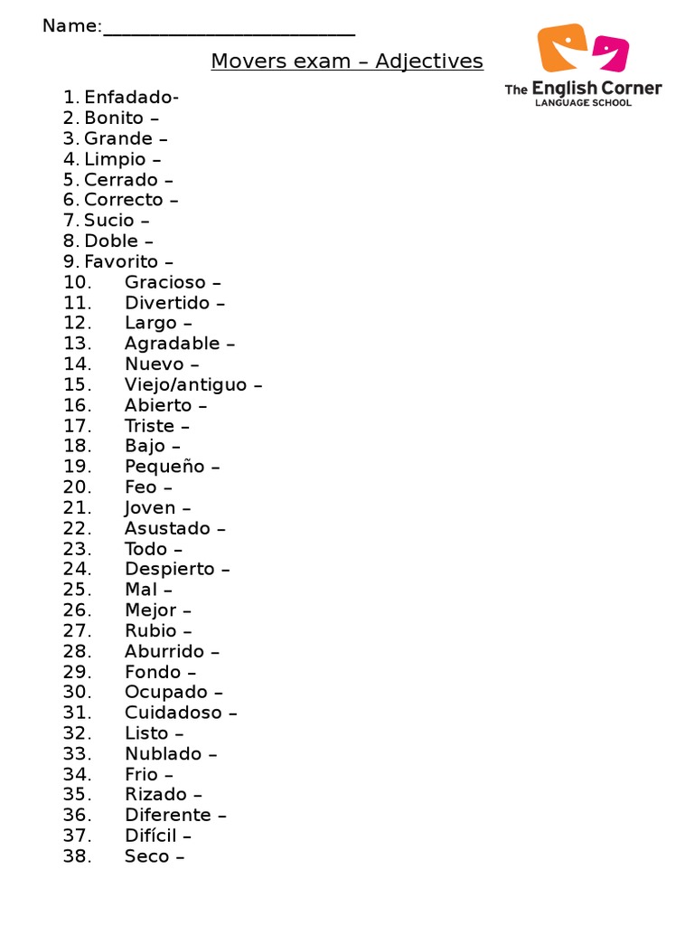 Movers Adjectives Exam | PDF