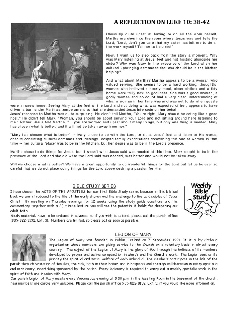 A Reflection On Luke 10: 38 42: Bible Study Series | PDF | Baptism ...