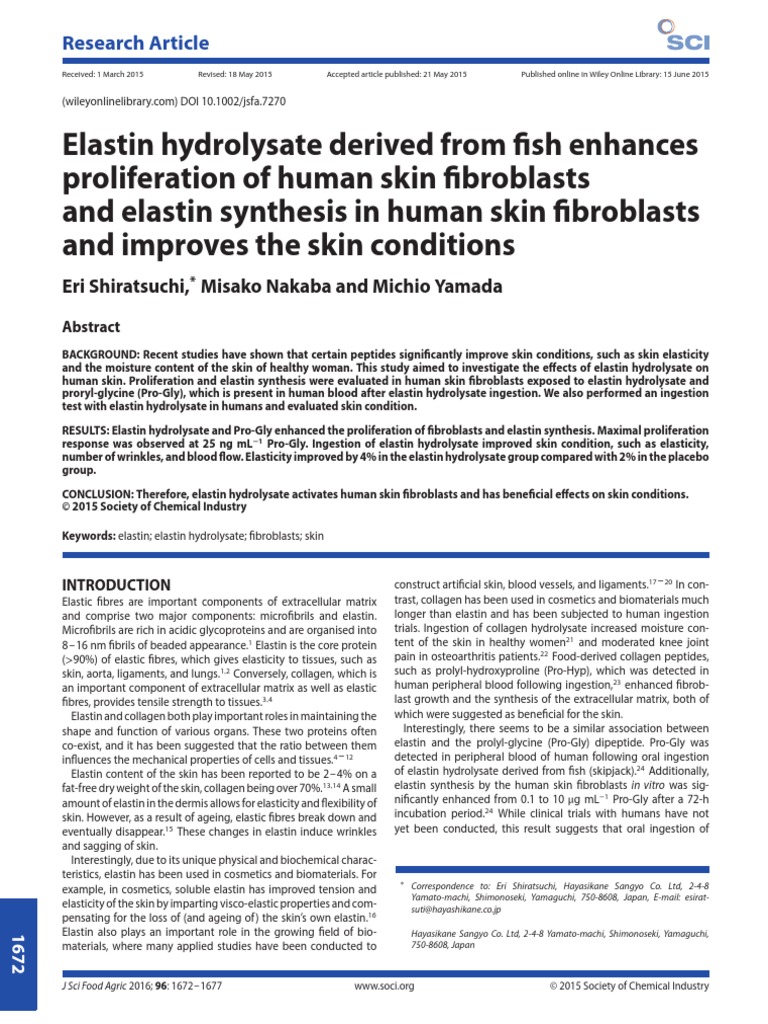 Elastin Hydrolysate Derived From Fish Enhances Proliferation of Human ...