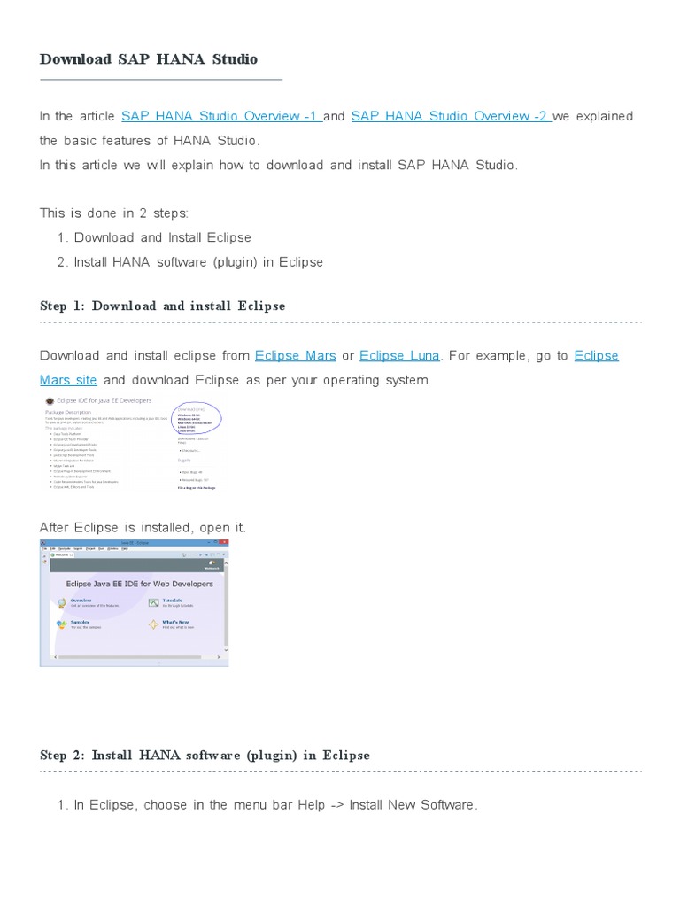 Install SAP HANA Studio Guide | PDF