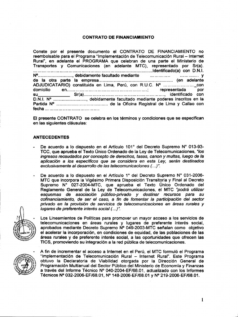 Contrato de Financiamiento PDF | PDF