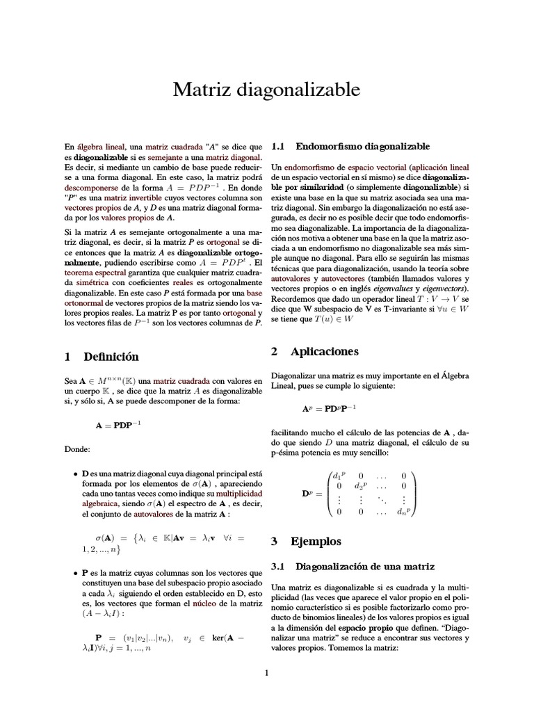 Matriz Diagonalizable PDF | PDF
