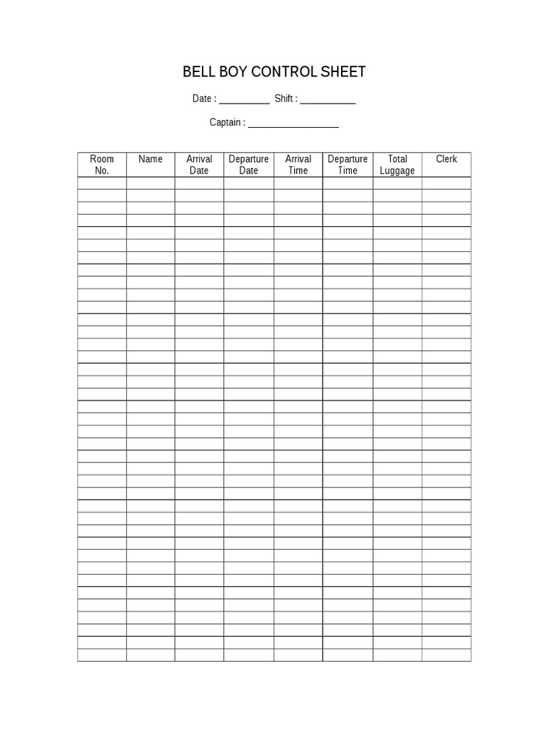 Bell Boy Control Sheet | PDF