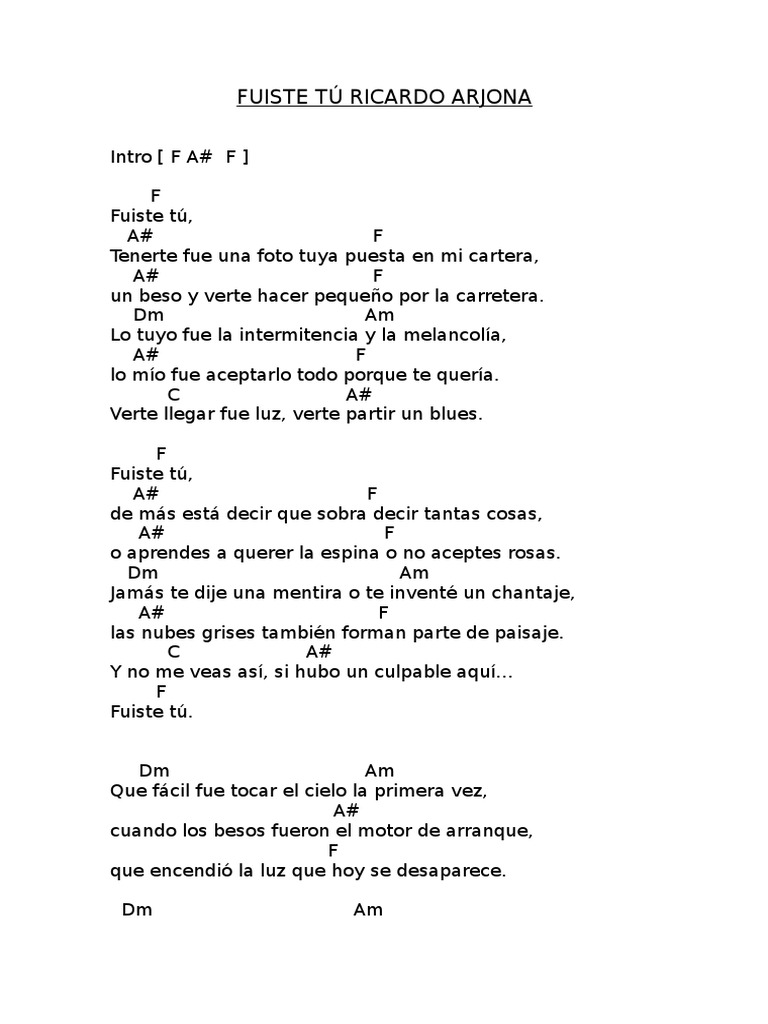 Fuiste Tú Ricardo Arjona | PDF | Ocio | Entretenimiento (general)