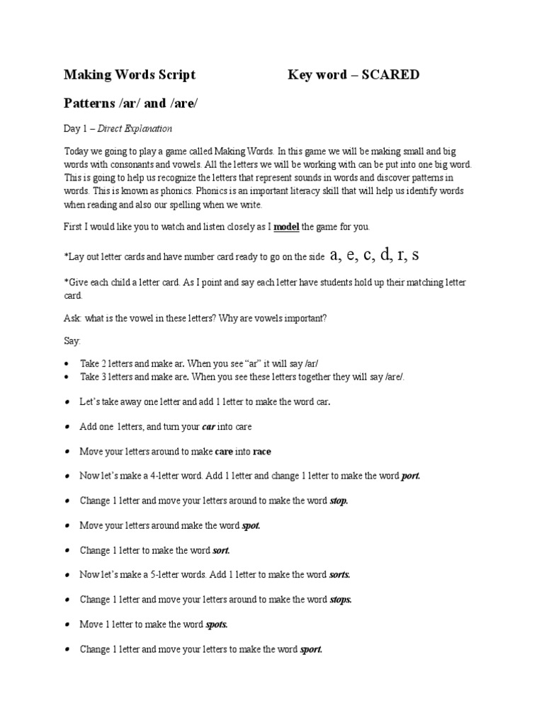 Making Words Lesson R-Controlled Vowels | Download Free PDF | Phonics ...