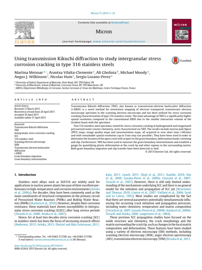 Corrosion Cracking in Type 316 S PDF | PDF | Transmission Electron ...