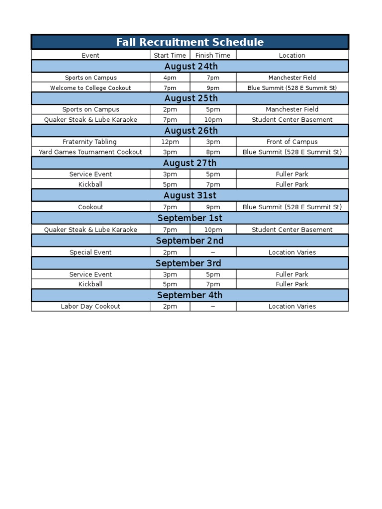 Fall Recruitment Schedule | PDF