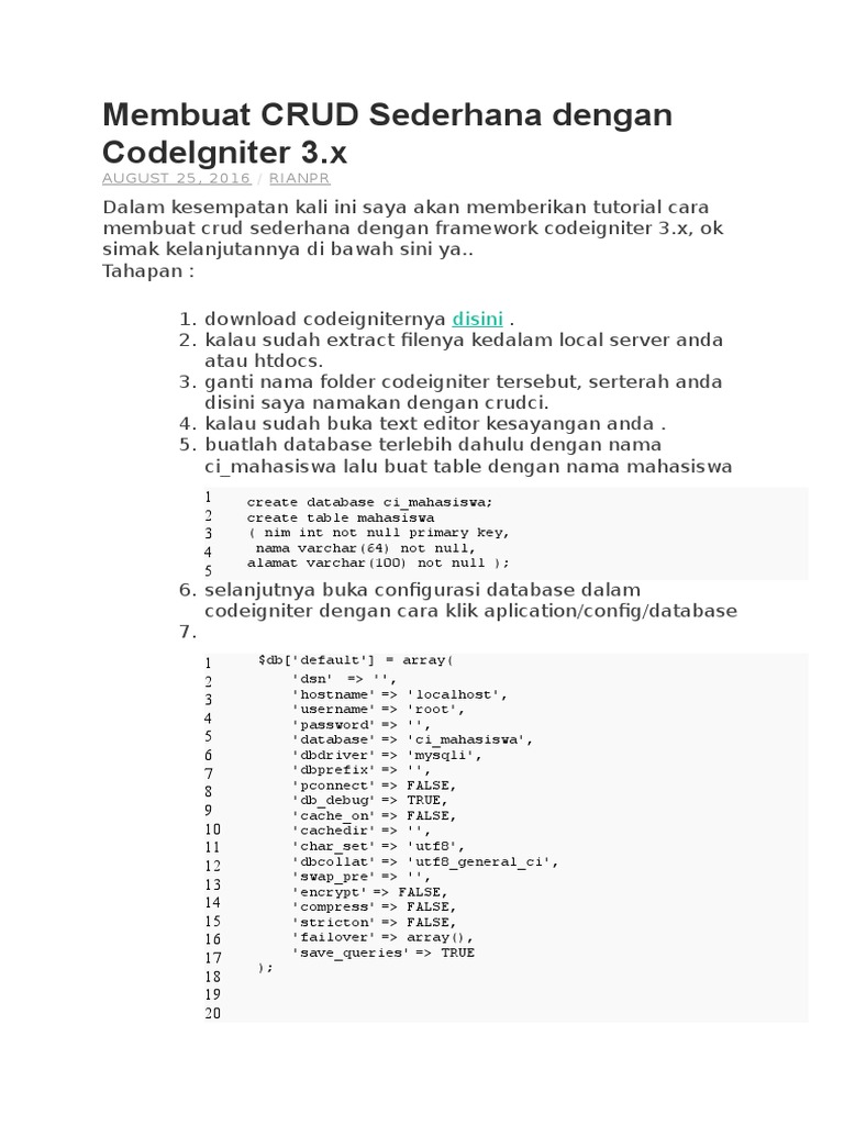 Membuat CRUD Sederhana Dengan CodeIgniter | PDF