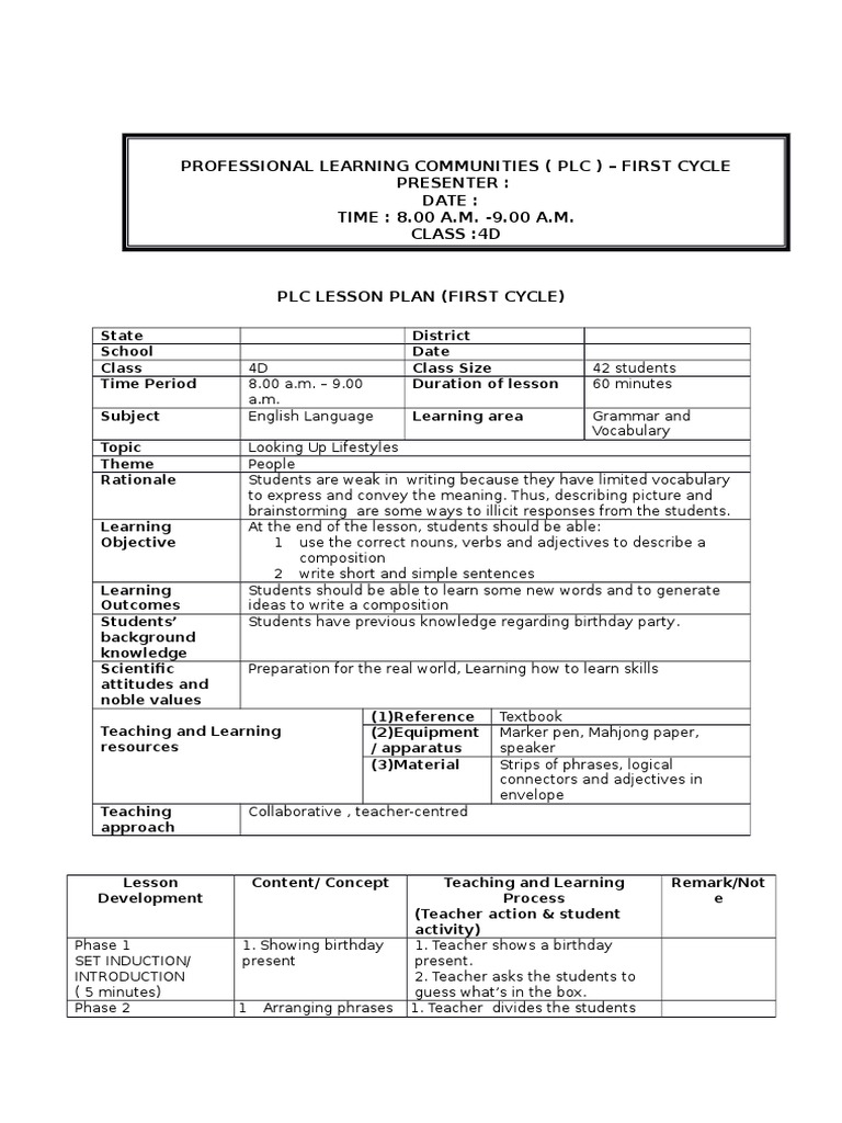 Lesson Plan Descriptive Writing of Event | PDF | Lesson Plan | English ...