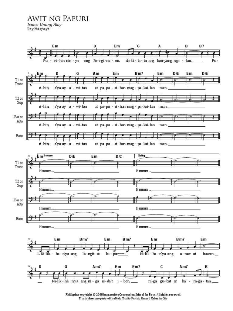 Awit NG Papuri SATB Rey Magnaye Icons | PDF